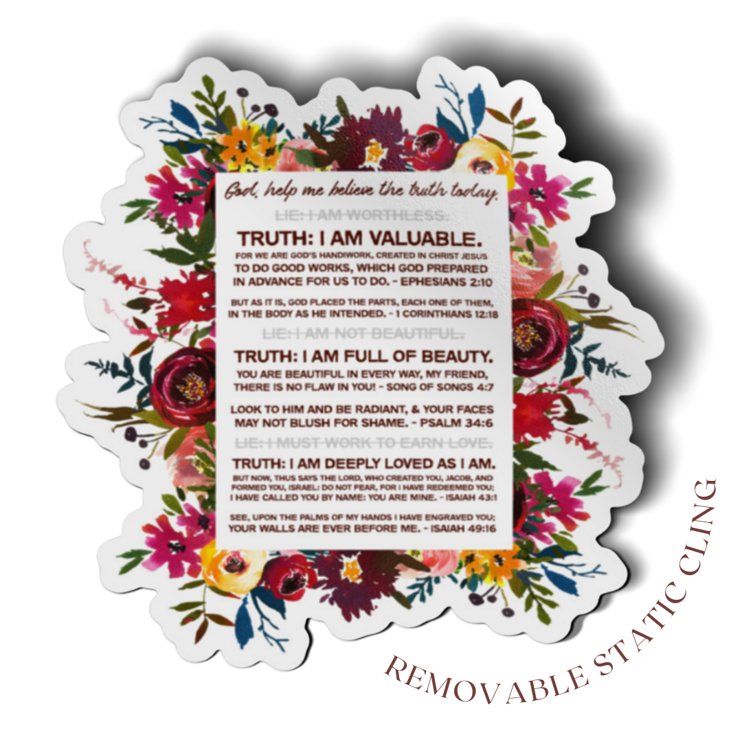 Biblical Affirmations Mirror Cling from Pink Salt Riot
